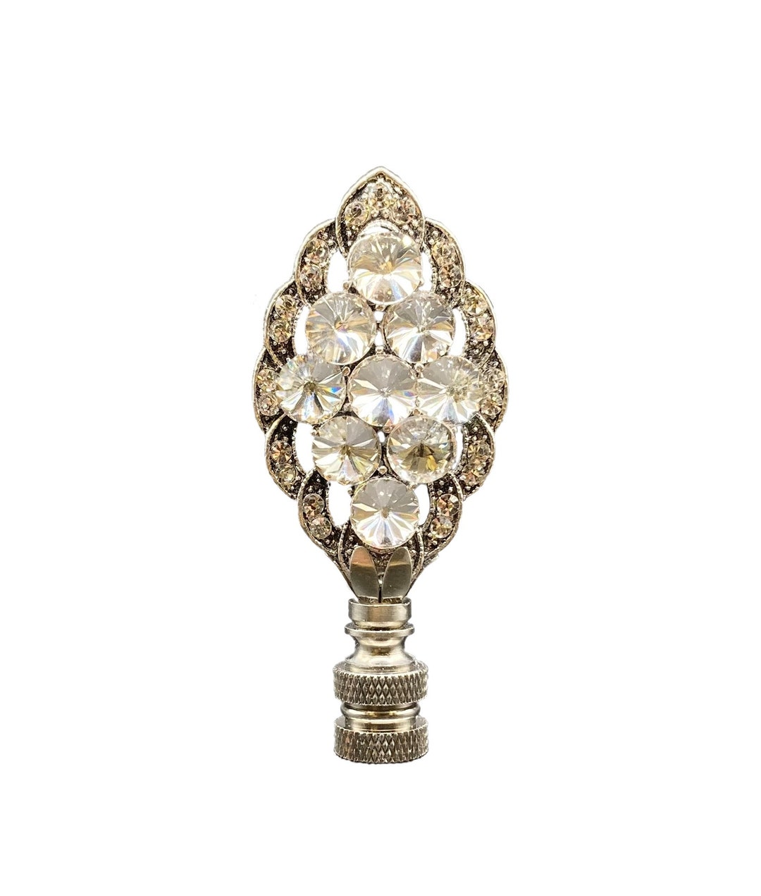 Lamp Finial-antq.silver ART DECO RHINESTONE- W/satin Nickel Base - Etsy