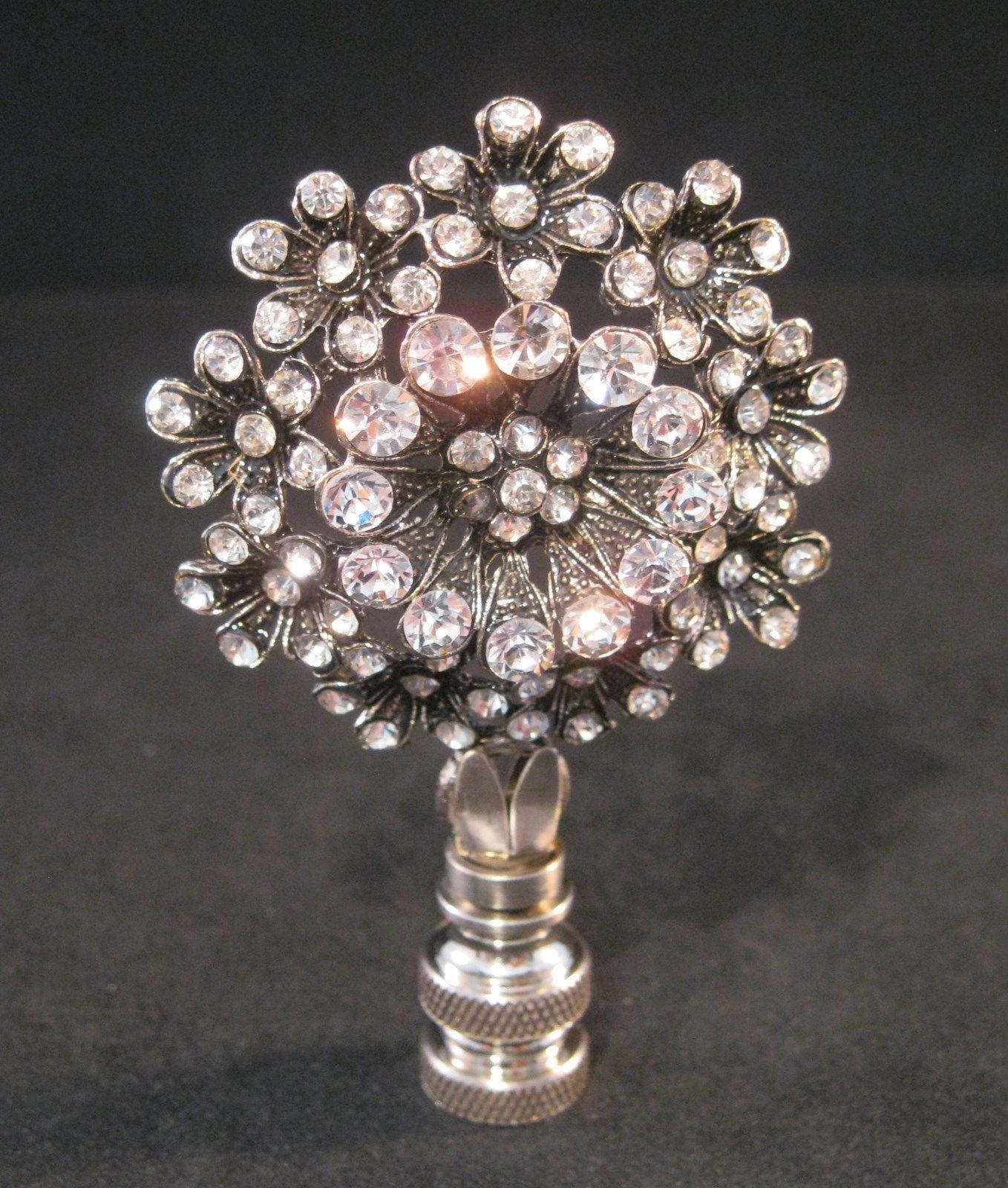 Lamp Finial-antq. SILVER RHINESTONE Flower-b-satin Nickel Base - Etsy