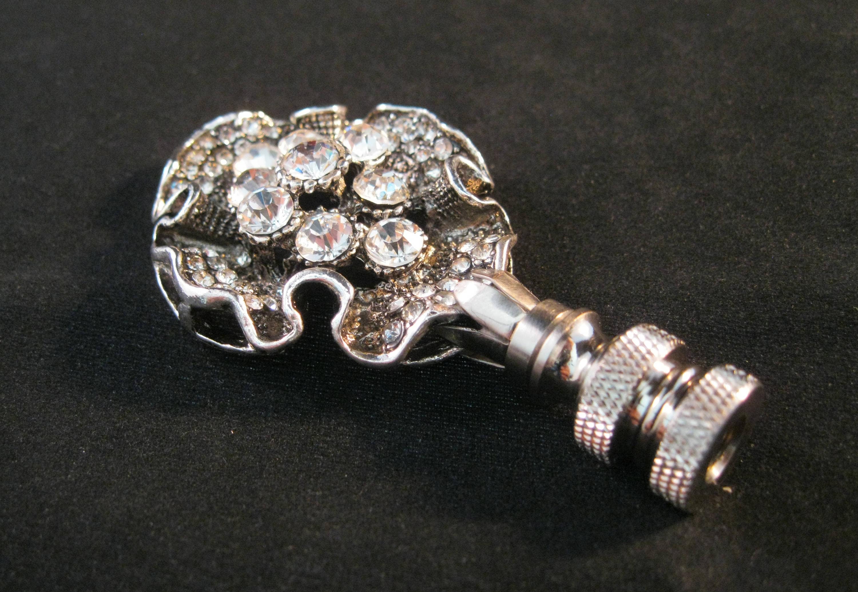 Lamp Finial-antq.silver RHINESTONE FLOWER Lamp Finial-satin Nickel Base ...
