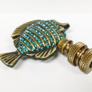 TROPICAL FISH W/AQUA Rhinestones-aged Brass Lamp Finial-highly Detailed ...