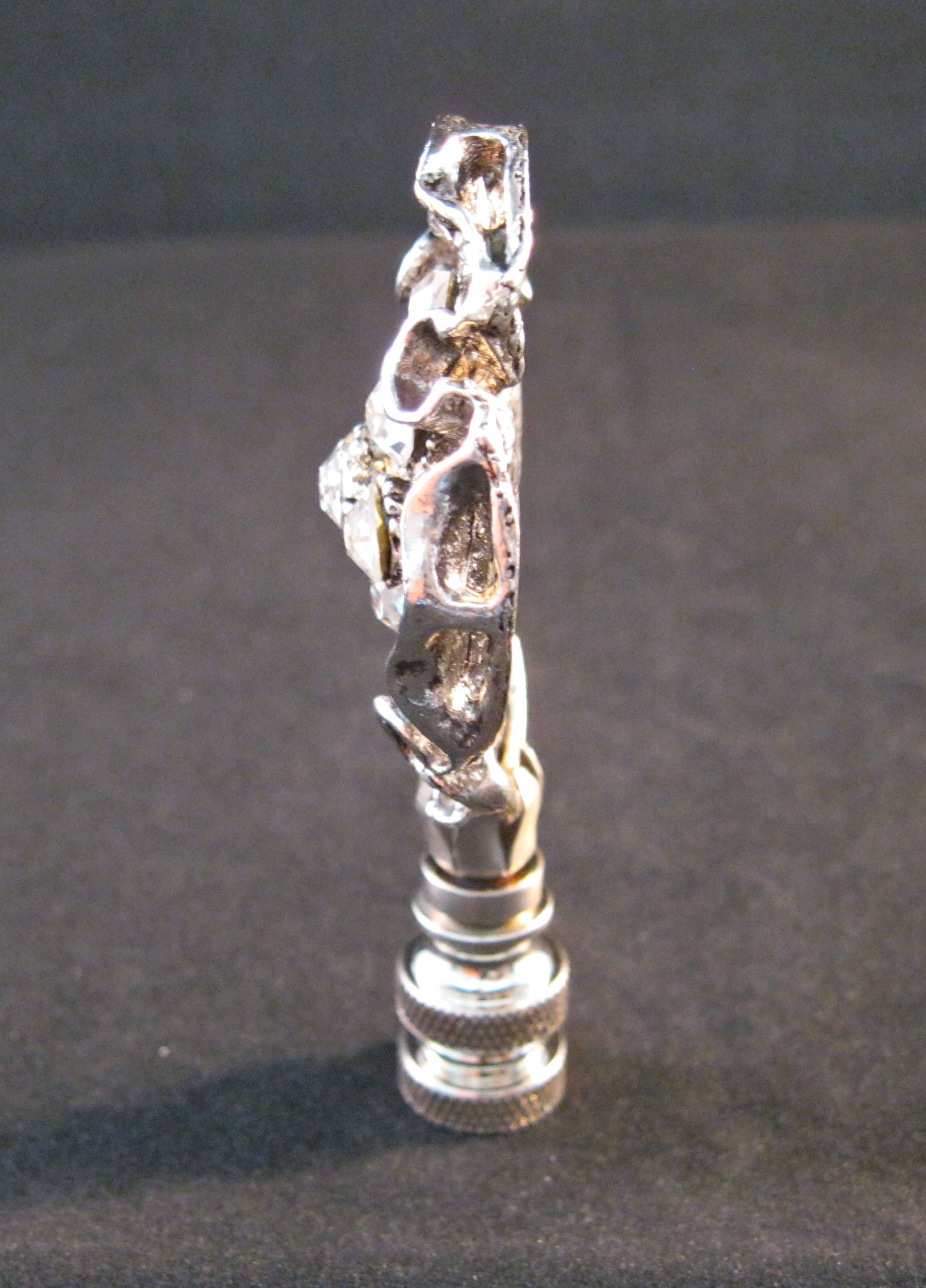 Lamp Finial-antq.silver RHINESTONE FLOWER Lamp Finial-satin Nickel Base ...