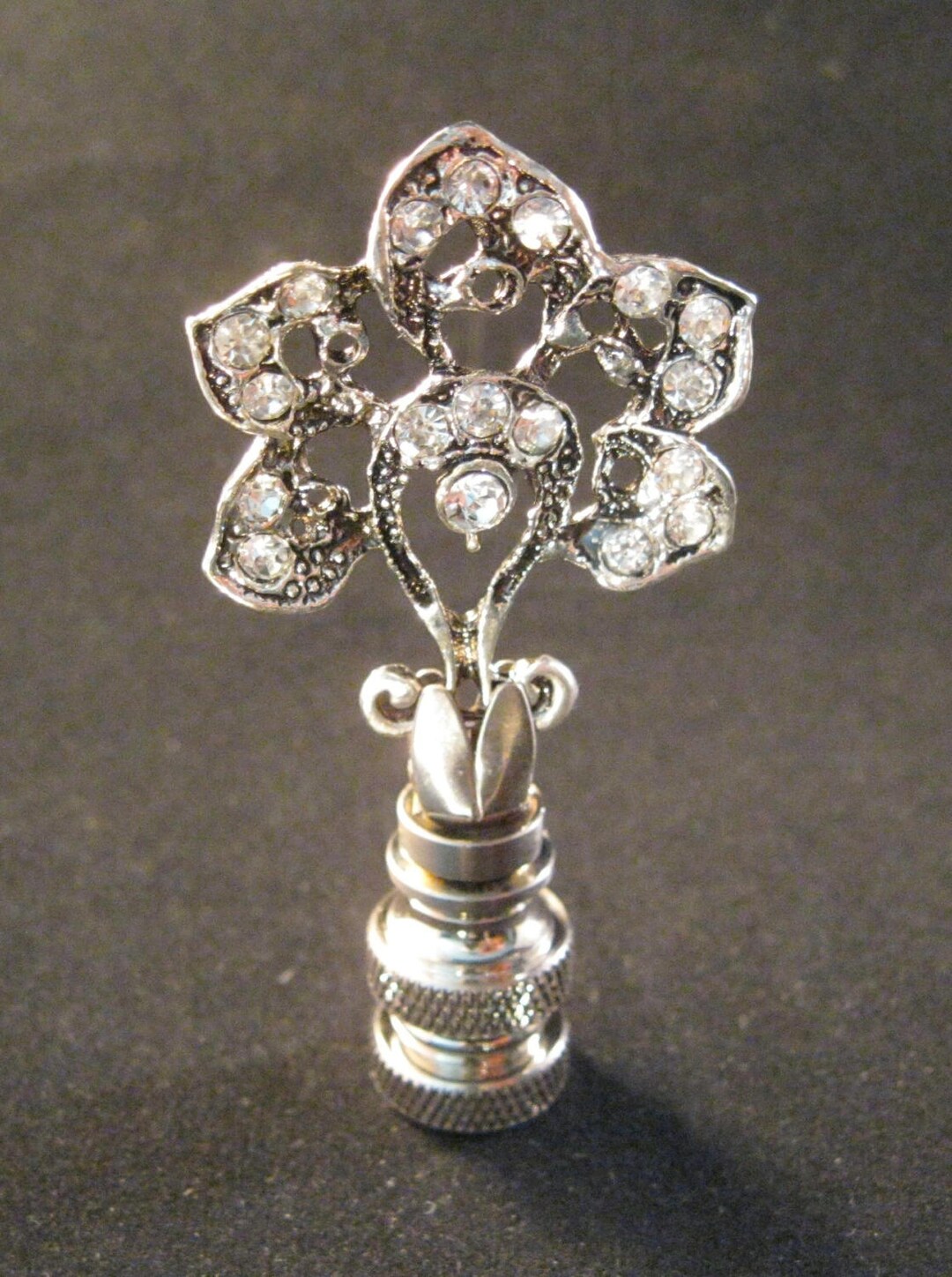 Lamp Finial-antq.silver SMALL RHINESTONE FLOWER Lamp Finial-satin ...