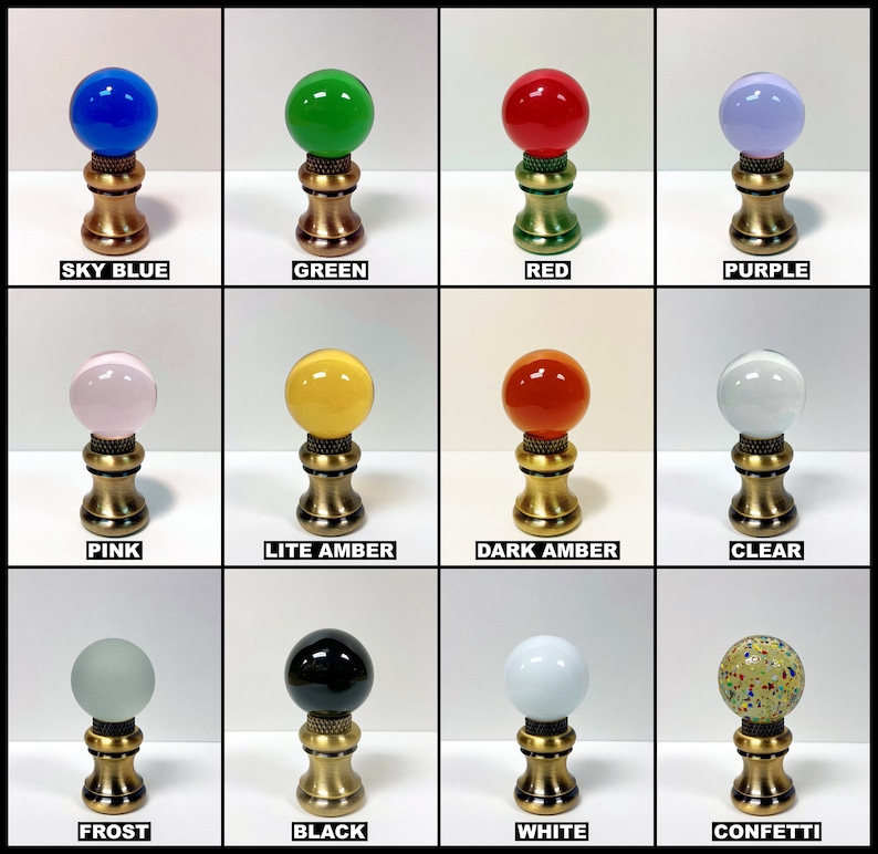 Lamp Finial-glass Orb in 12 Colors-antique Brass Base W/ Dual Thread (1 ...