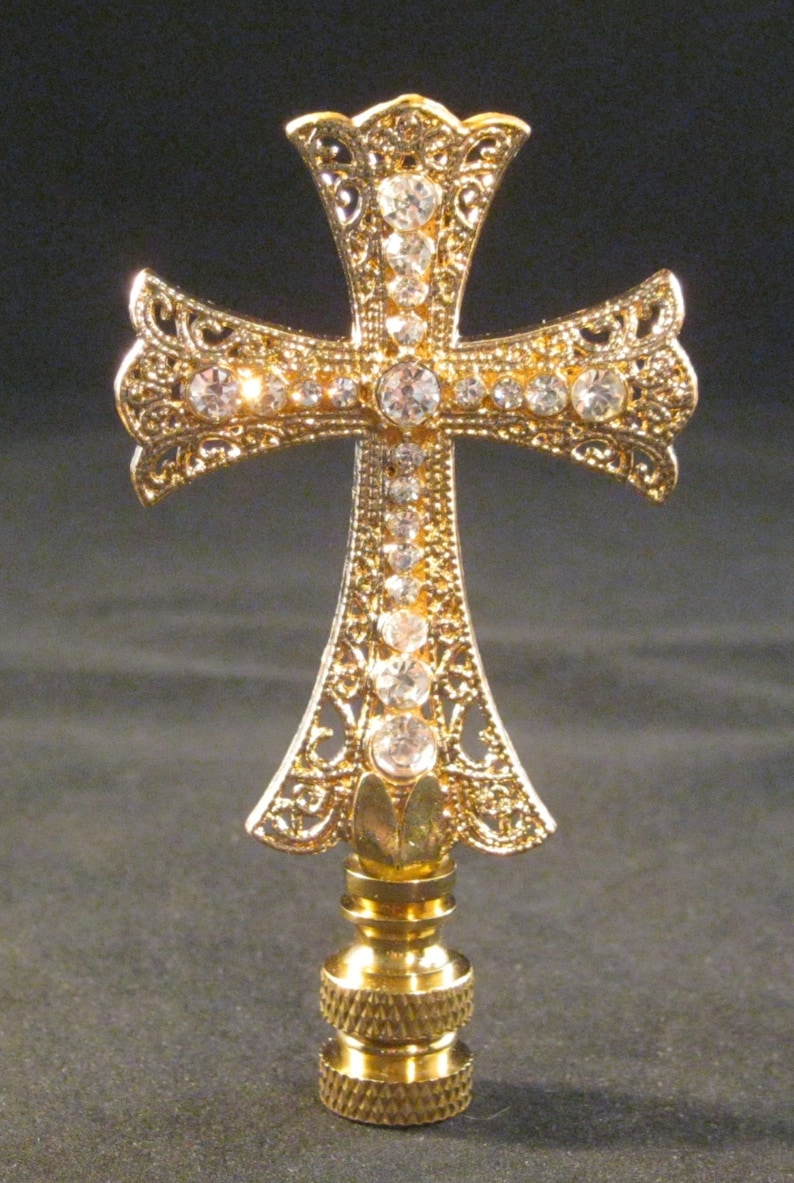Lamp Finial-gold Rhinestone Cross Lamp Finial-polished Brass - Etsy