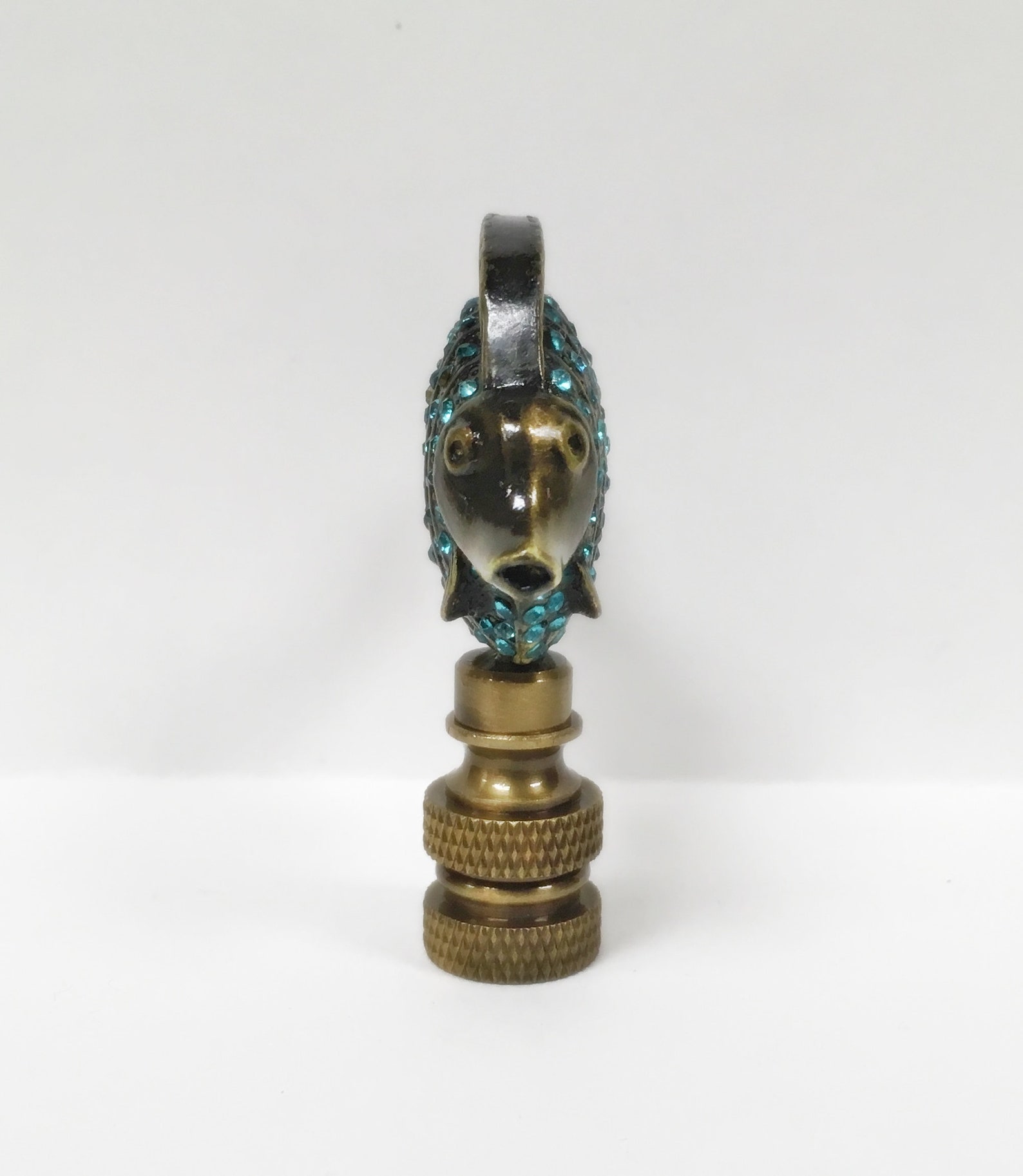 TROPICAL FISH W/AQUA Rhinestones-aged Brass Lamp Finial-highly Detailed ...