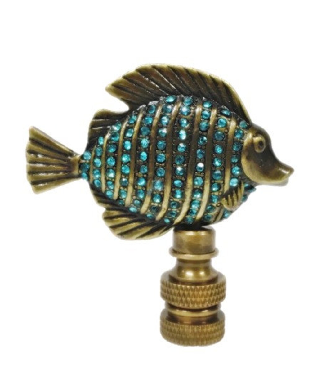 TROPICAL FISH W/AQUA Rhinestones-aged Brass Lamp Finial-highly Detailed ...
