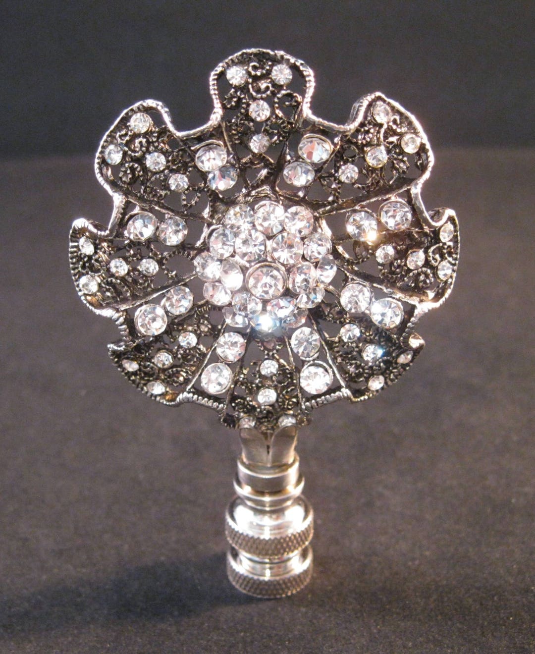 Lamp Finial-antq. Silver LARGE RHINESTONE BLOSSOM Lamp Finial-satin ...