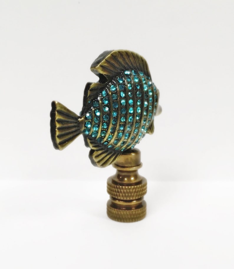 TROPICAL FISH W/AQUA Rhinestones-aged Brass Lamp Finial-highly Detailed ...