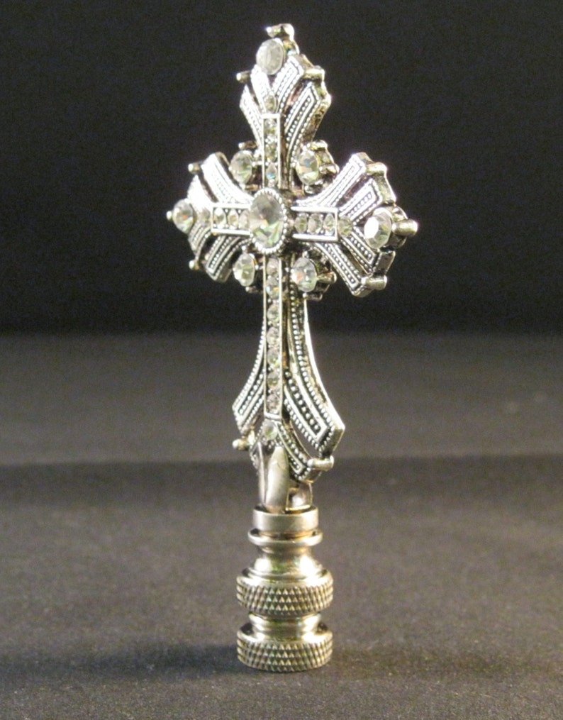 Lamp Finial-antq. Silver Rhinestone Latin Cross Lamp Finial-satin ...