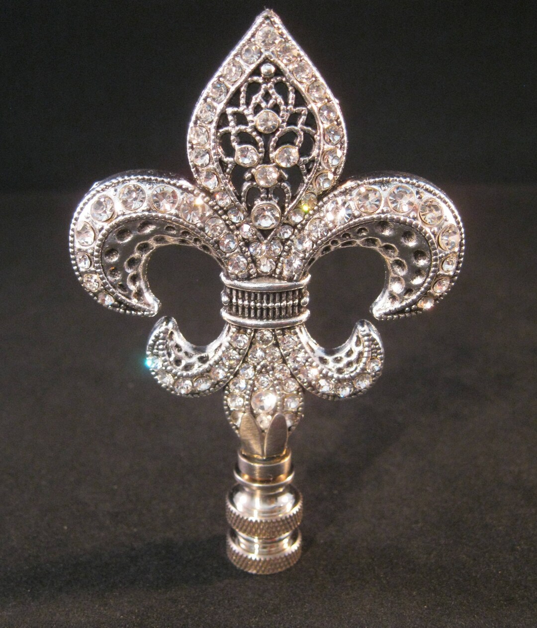 Lamp Finial-antq.silver Rhinestone FLEUR-DE-LIS Lamp Finial-satin ...