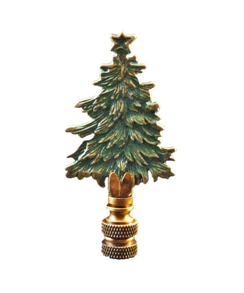 Holiday Lamp Finial-christmas Tree-antique Brass W/ Green - Etsy