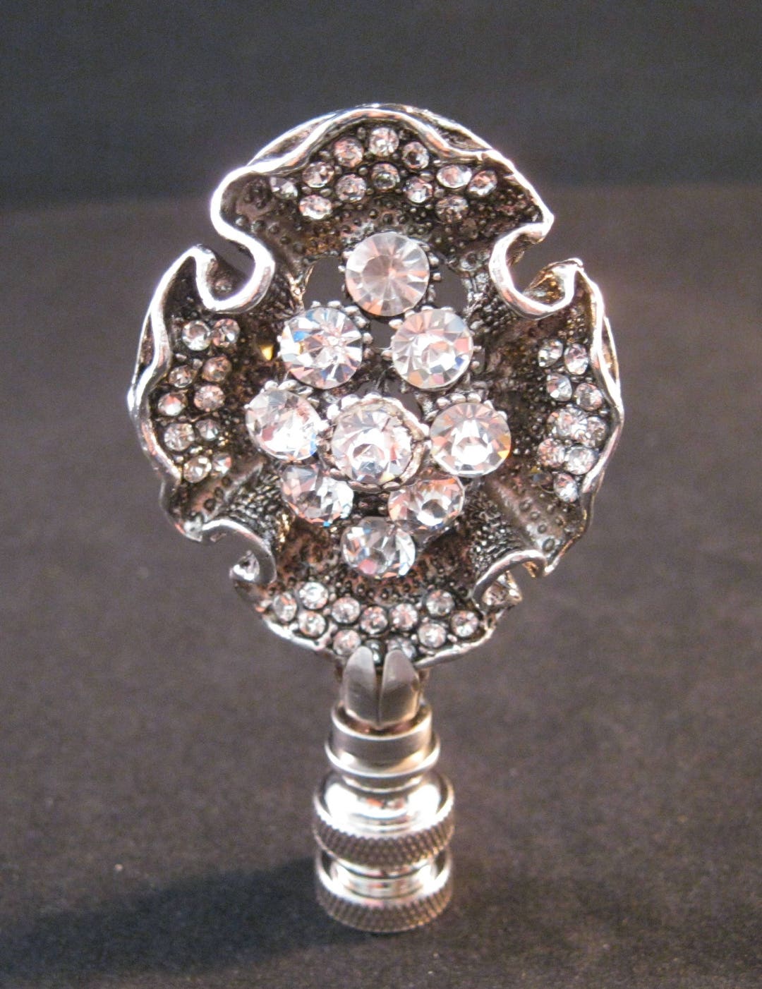 Lamp Finial-antq.silver RHINESTONE FLOWER Lamp Finial-satin Nickel Base ...