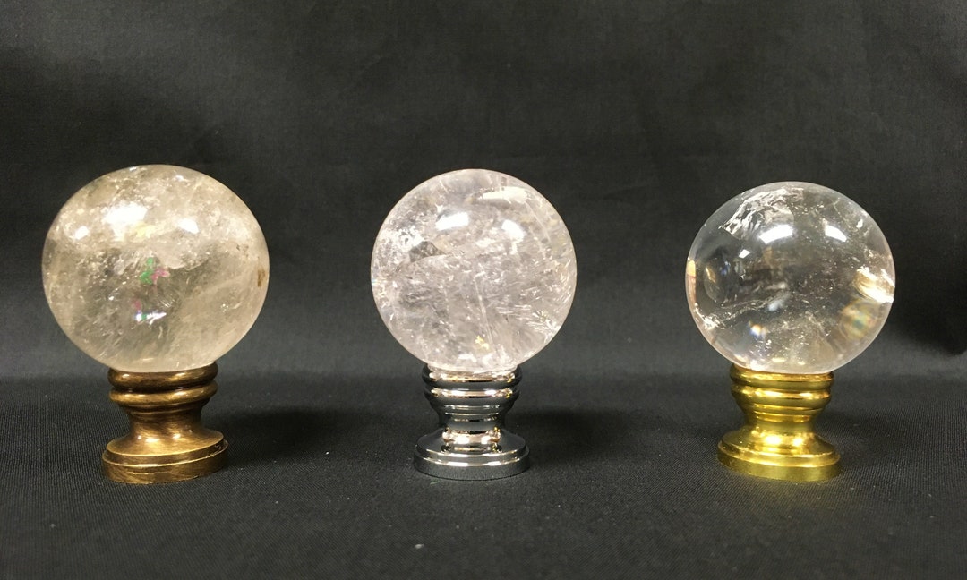 Lamp Finial-rock QUARTZ CRYSTAL Sphere on Pedestal Base in 3 Finishes ...