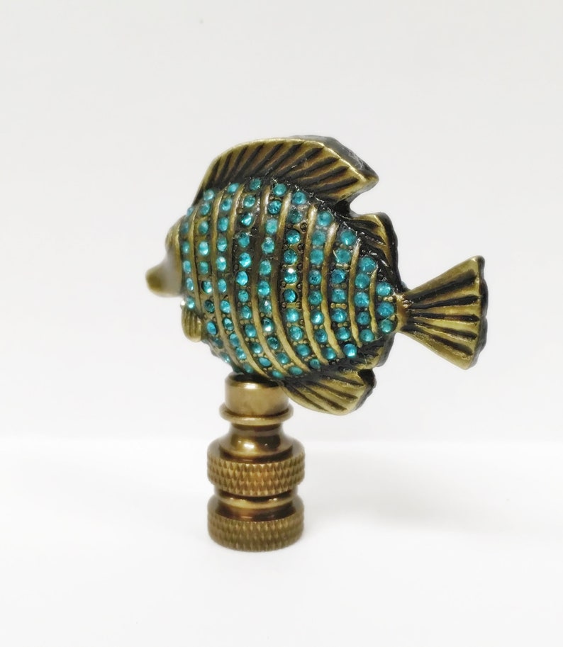 TROPICAL FISH W/AQUA Rhinestones-aged Brass Lamp Finial-highly Detailed ...