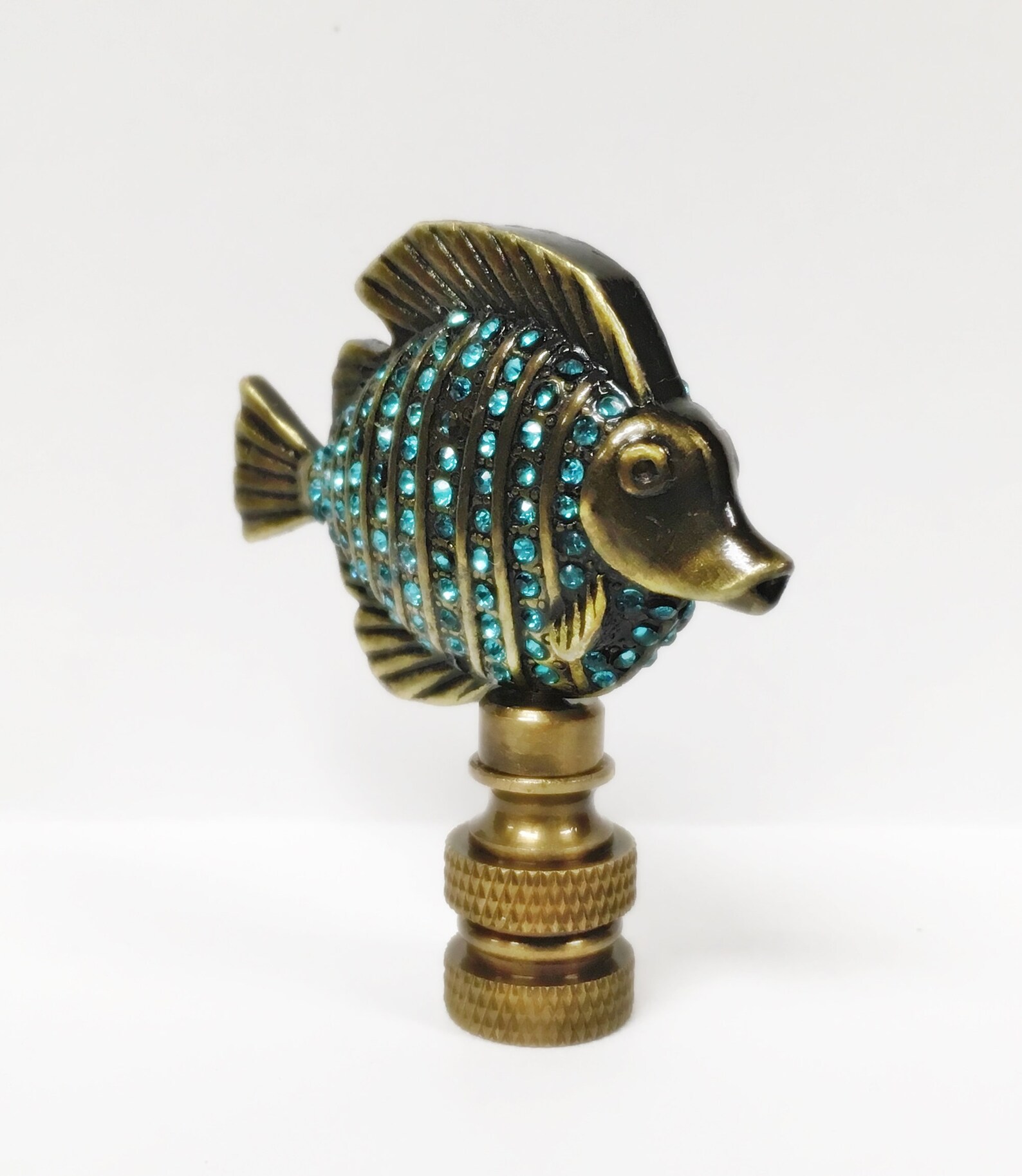 TROPICAL FISH W/AQUA Rhinestones-aged Brass Lamp Finial-highly Detailed ...