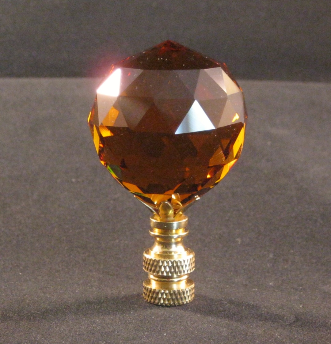Lamp Finial-stunning Leaded Crystal Lamp Finial**dark Amber**brass Base ...