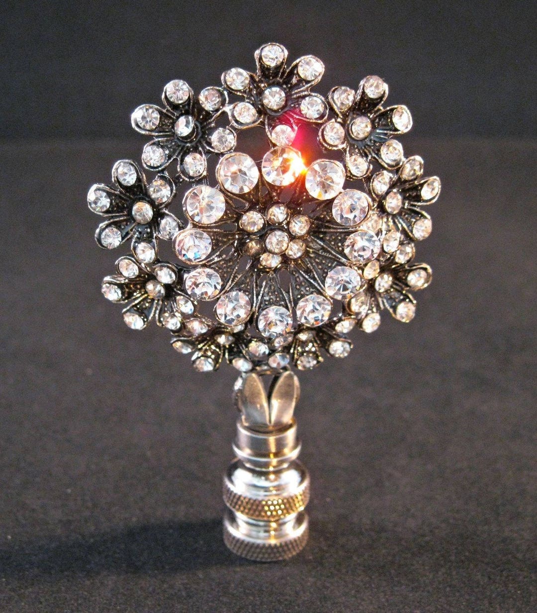 Lamp Finial-antq. SILVER RHINESTONE Flower-b-satin Nickel Base - Etsy