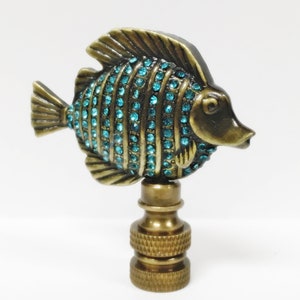 TROPICAL FISH W/AQUA Rhinestones-aged Brass Lamp Finial-highly Detailed ...