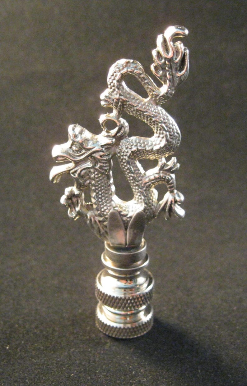 Lamp Finial-antique Silver CHINESE DRAGON Lamp Finial-satin Nickel Base ...