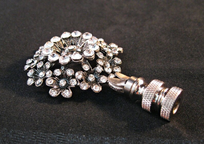 Lamp Finial-antq. SILVER RHINESTONE Flower-b-satin Nickel Base - Etsy