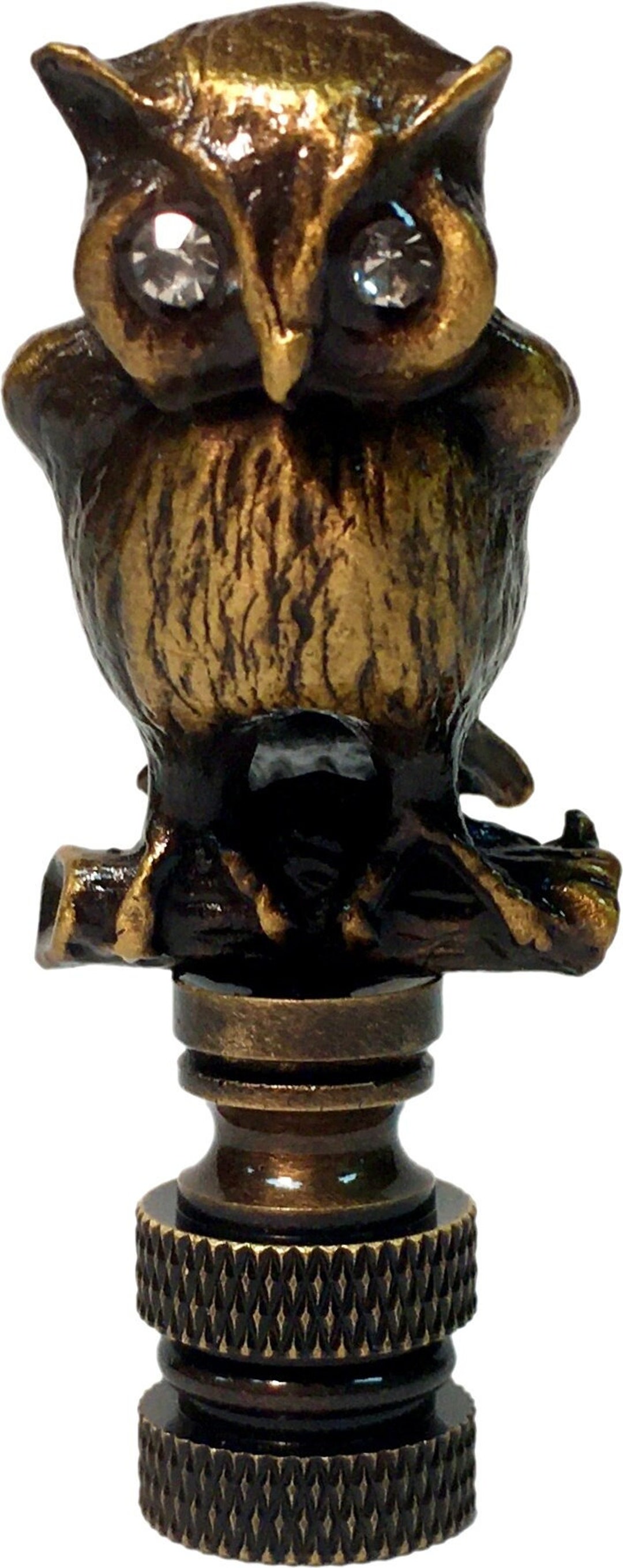 RHINESTONE OWL Aged Brass Finish Lamp Finial-highly Detailed Cast Metal ...