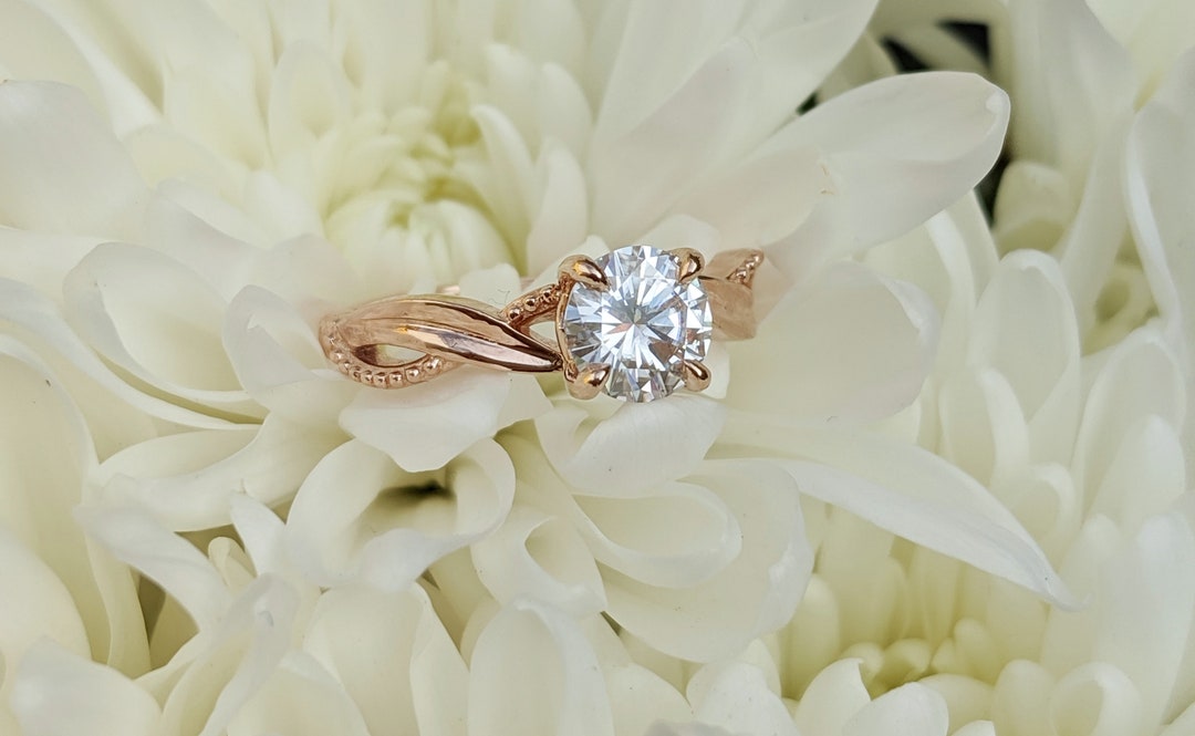 Nature Inspired 1ct Lab Grown Diamond Engagement Ring With Leaf and ...