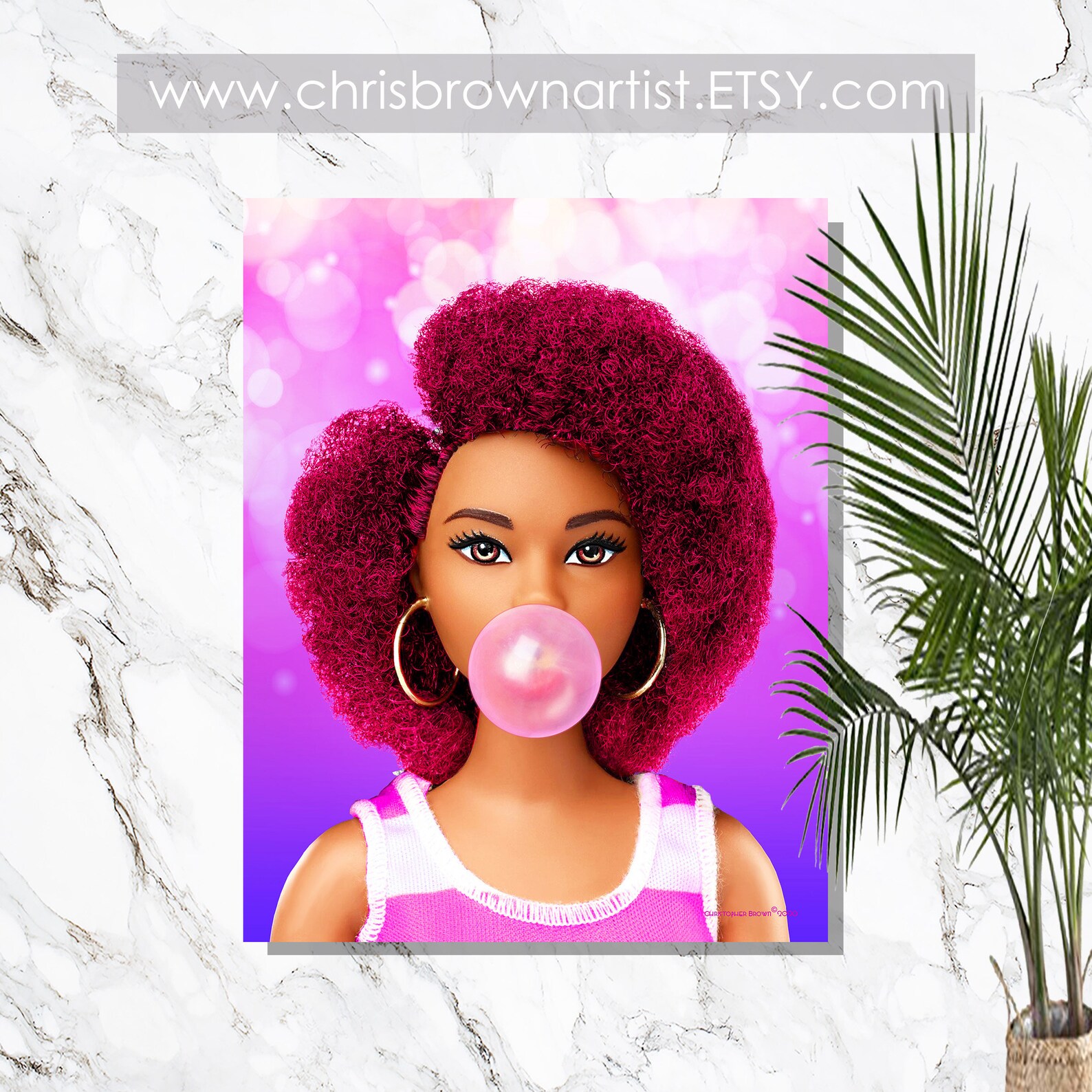 Barbie Art Bubble Gum Barbie Of Color Contemporary Etsy