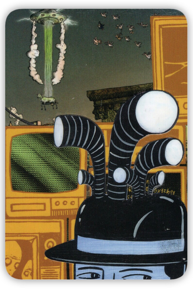 UFO Alien Collage Art Print 5x5 or Magnet - Etsy