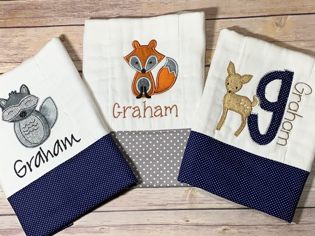 Woodland Animals Burp Cloths; Forest Animal Burp Cloths; Raccoon, Fox ...