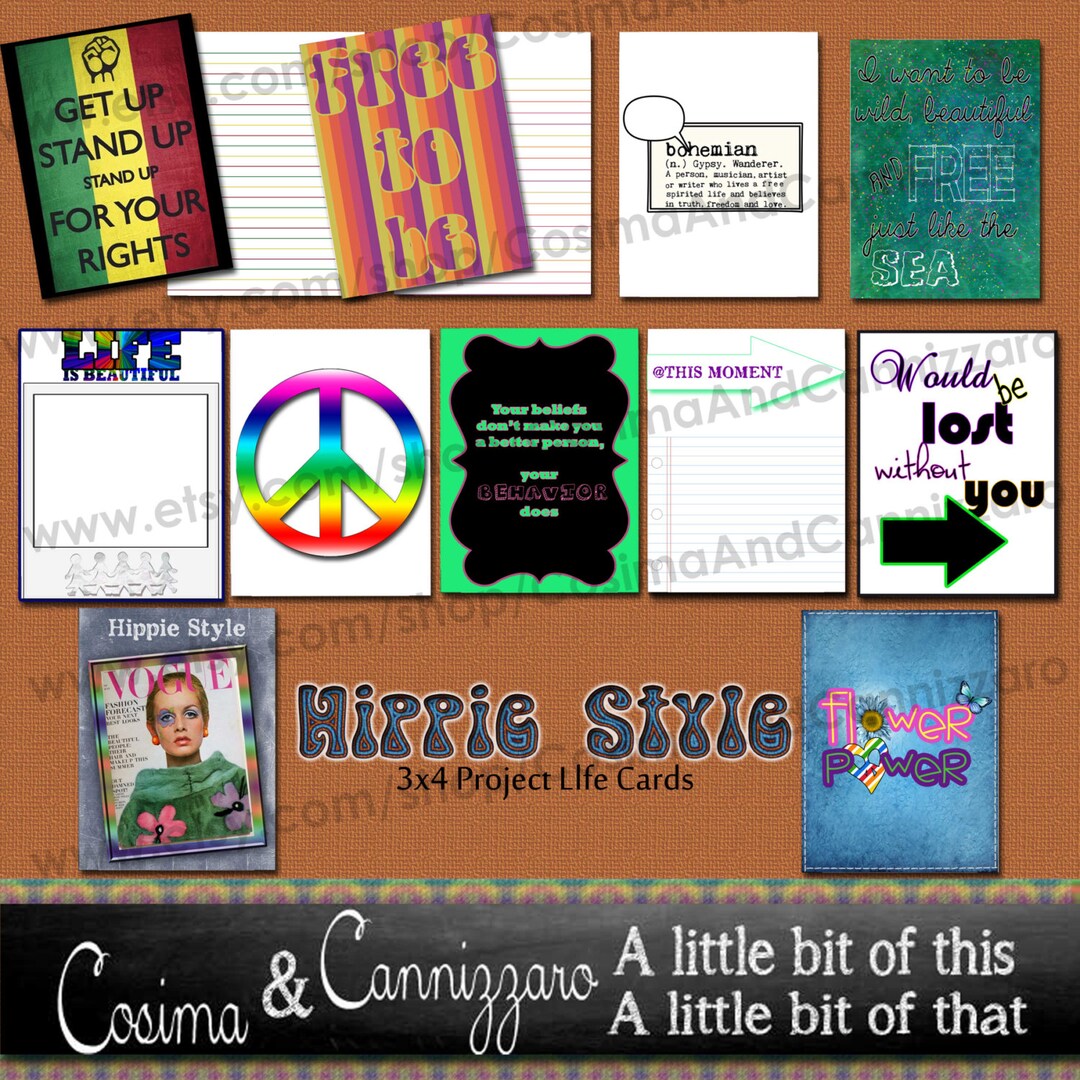 Hippie Style Journal Cards, Project Life Inspired 3x4 Printable PNG ...