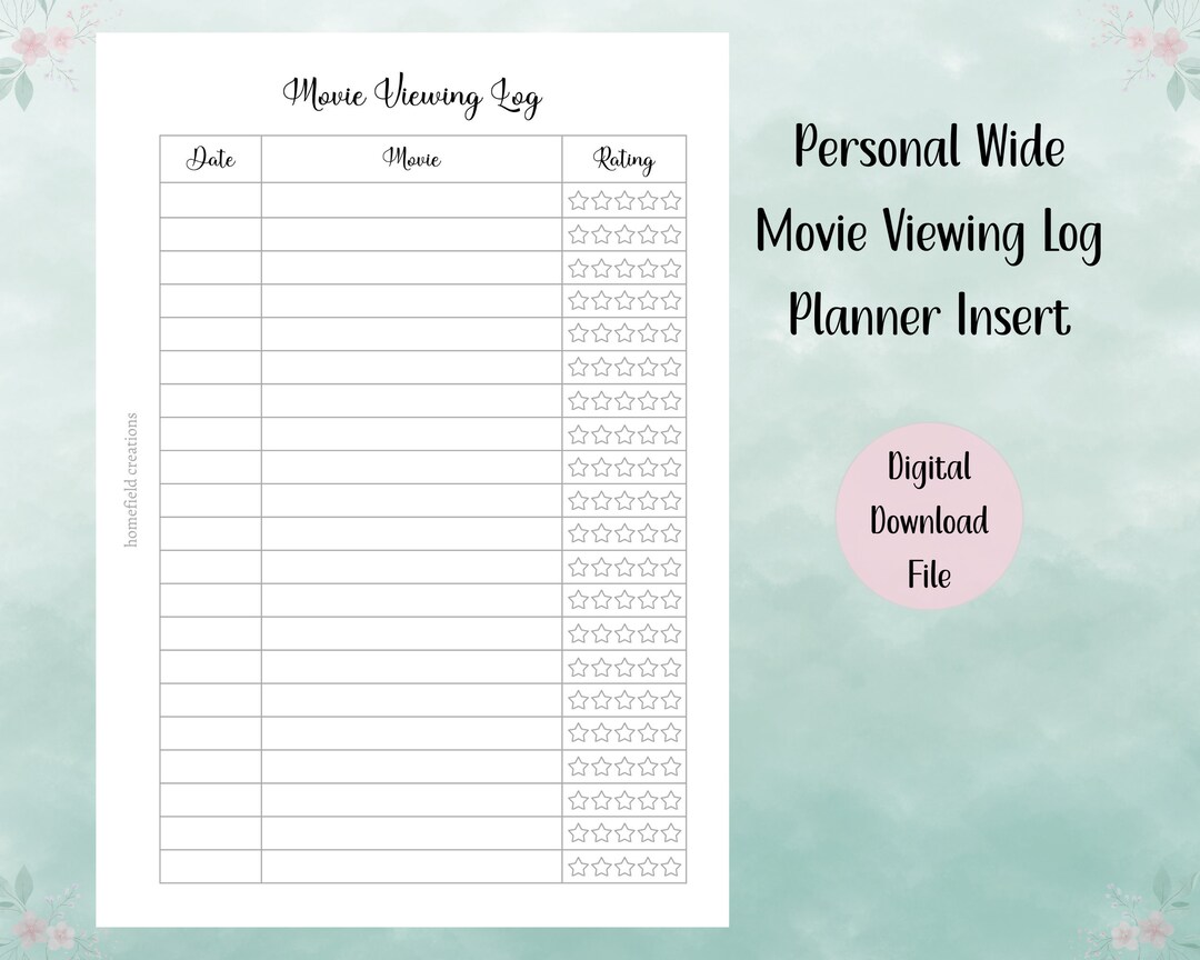 Movie Viewing Log | Personal Wide Planner Insert (digital Download) - Etsy