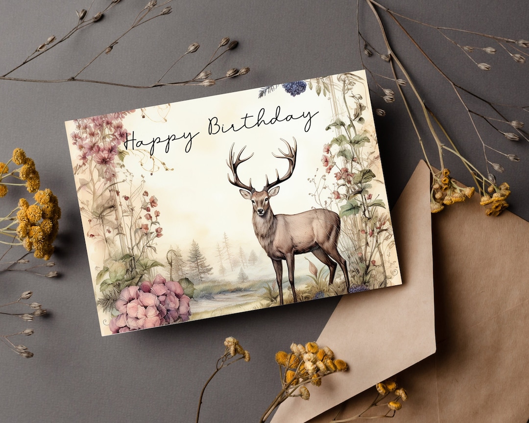 Printable Birthday Card, Magnificent Stag, Print at Home, Digital ...