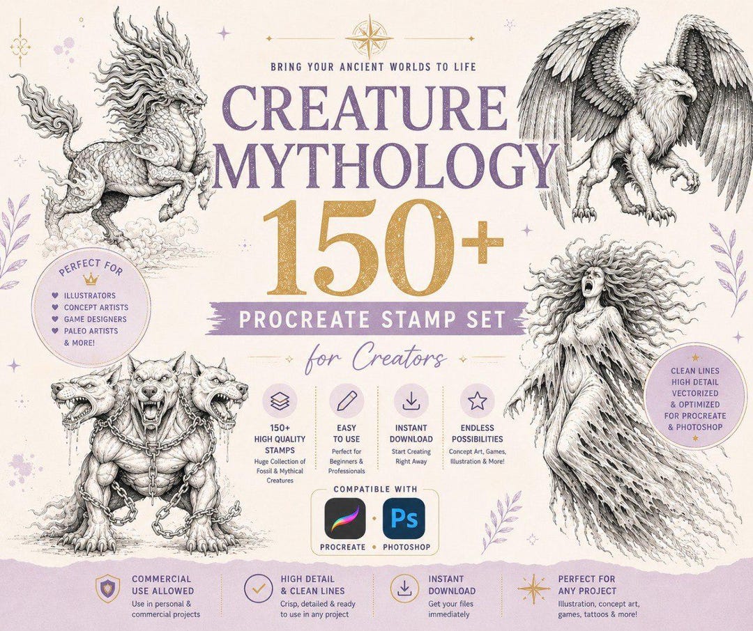 150+ Mythical Creature Procreate Stamps | Fantasy Brush Set (digital ...