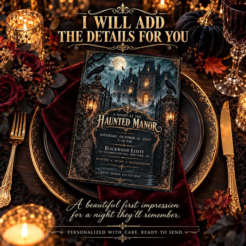 Personalized Haunted Manor Halloween Invitation | Gothic Halloween ...