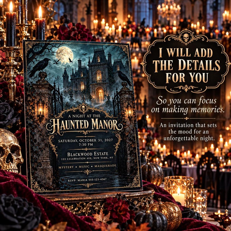 Personalized Haunted Manor Halloween Invitation | Gothic Halloween ...