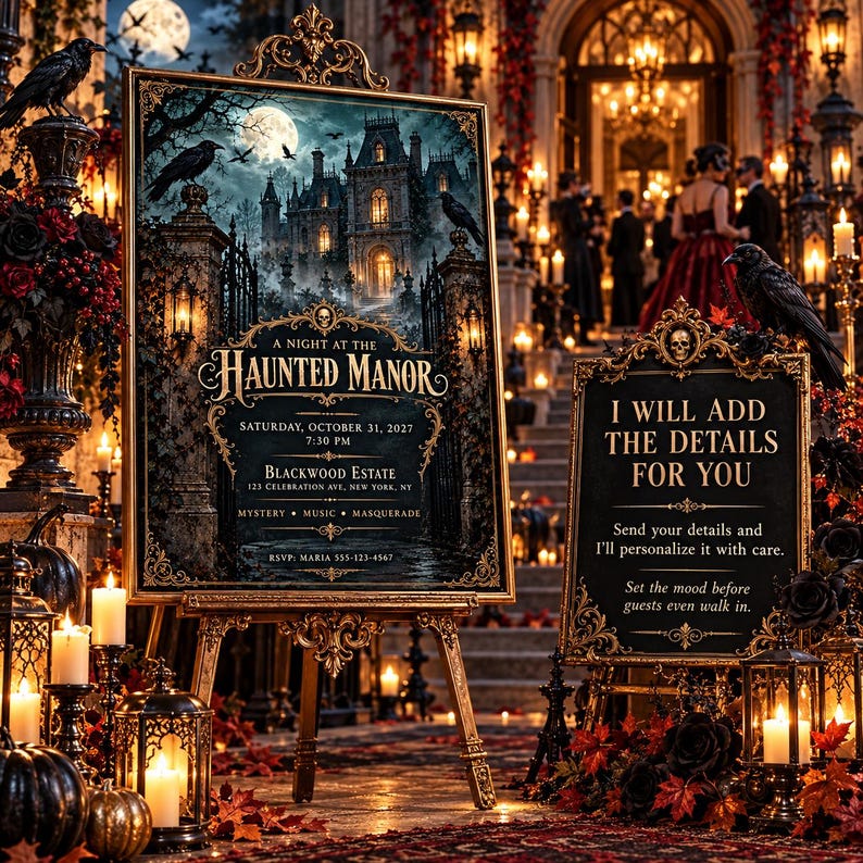 Personalized Haunted Manor Halloween Invitation | Gothic Halloween ...