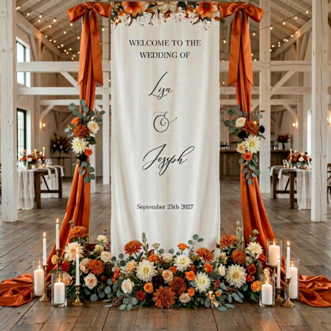 Custom Linen Wedding Welcome Sign | Personalized Fabric Backdrop ...