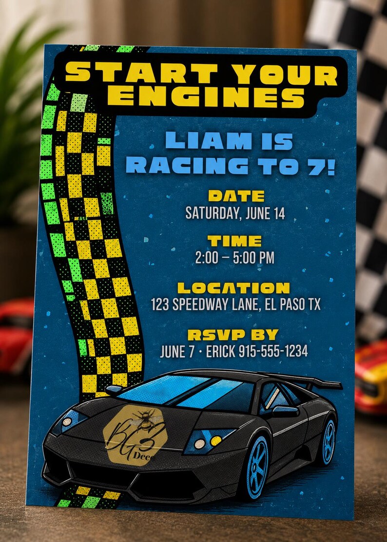 Race Car Birthday Invitation, Boy Racing Party Invite, Printable Race ...