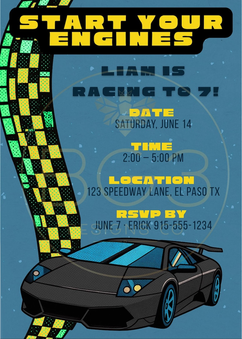 Race Car Birthday Invitation, Boy Racing Party Invite, Printable Race ...