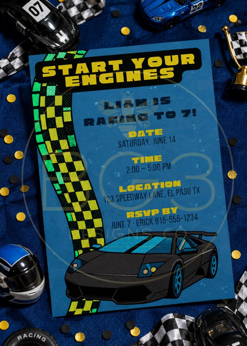 Race Car Birthday Invitation, Boy Racing Party Invite, Printable Race ...