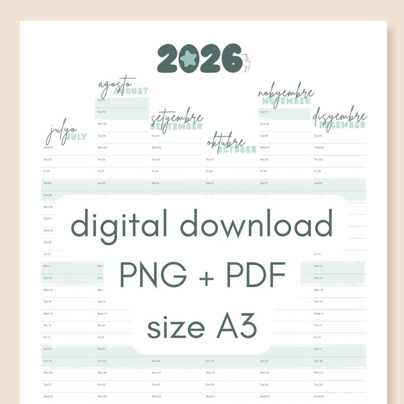 2026 Half Year Tagalog Calendar - Bilingual Minimalist Planner - Modern ...