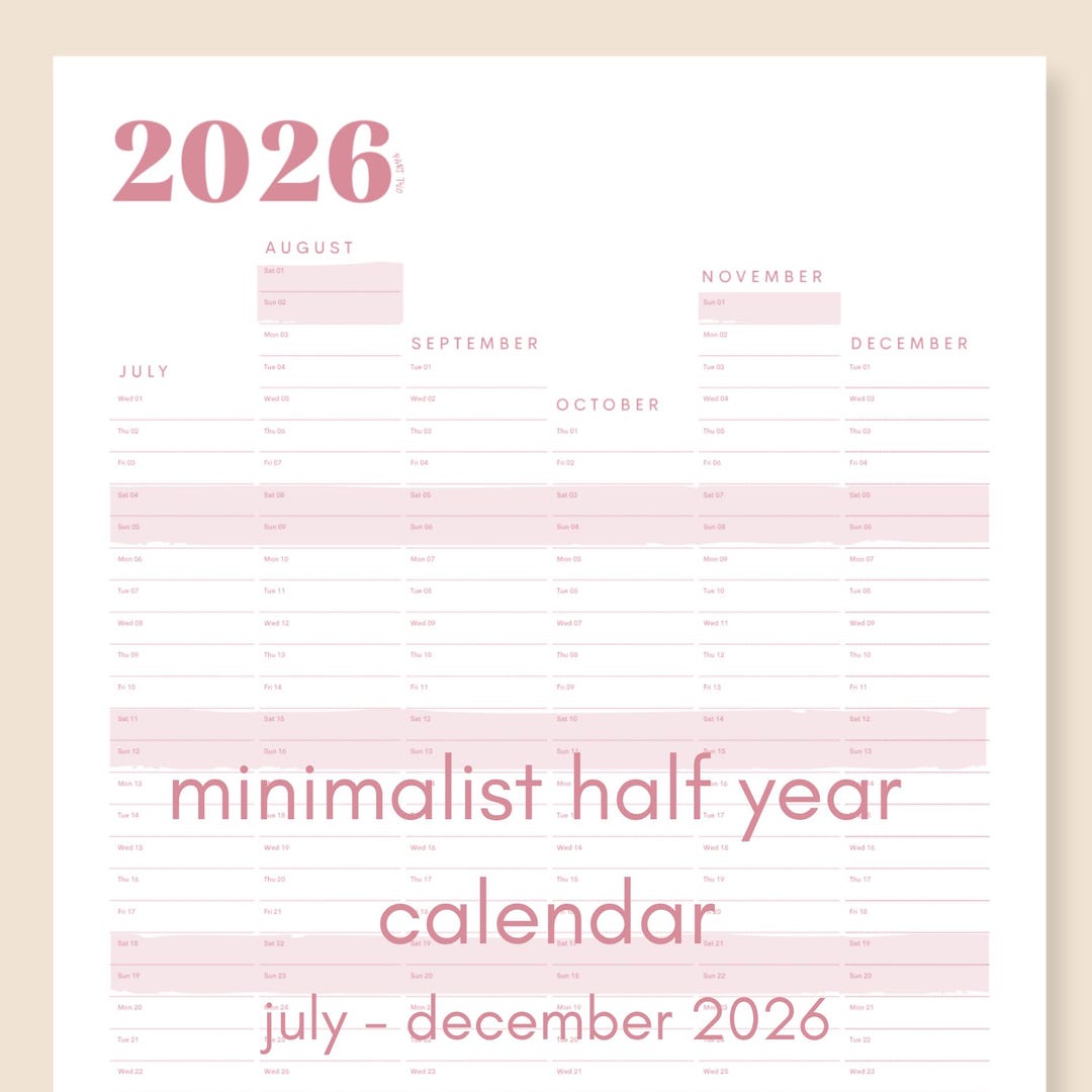 Calendrier semestriel 2026 | Agenda linéaire juillet-décembre (PDF A3 ...