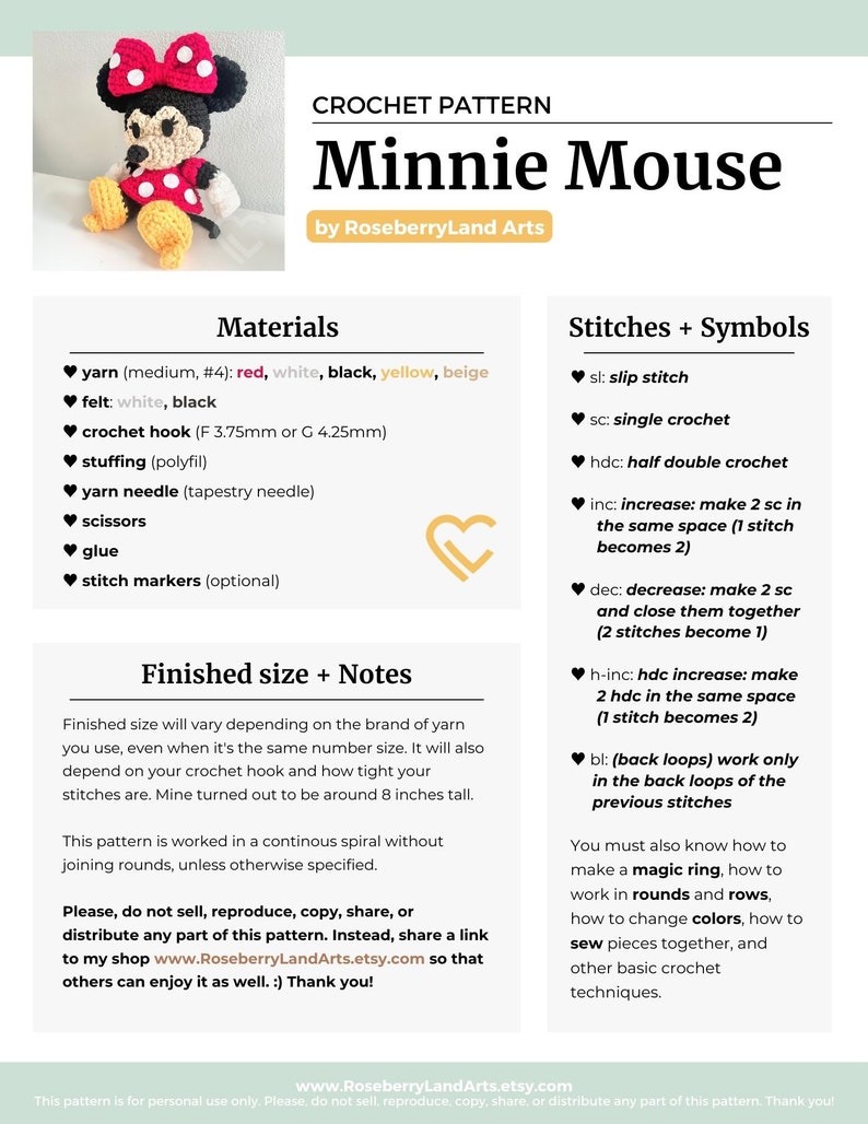 Minnie Mouse PDF Crochet Pattern - Instant Download - Amigurumi Plush ...