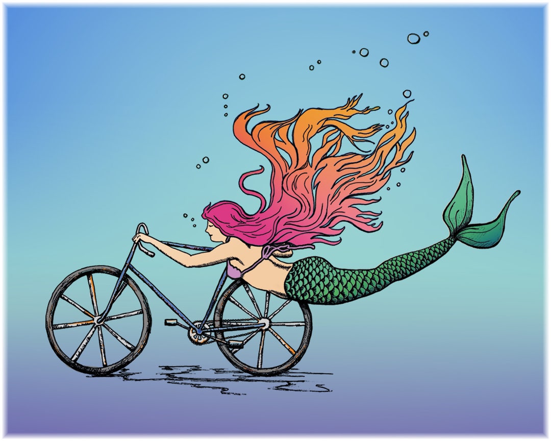 Mermaid on a Bike Print, Cycles Gladiator - Etsy