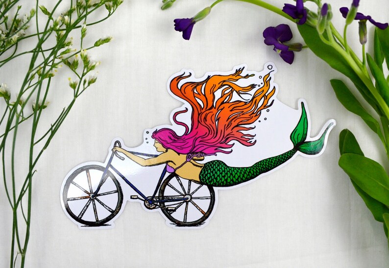 Mermaid Sticker- Mermaid Decal- Bike Sticker- Bike Art - Mermaid ...
