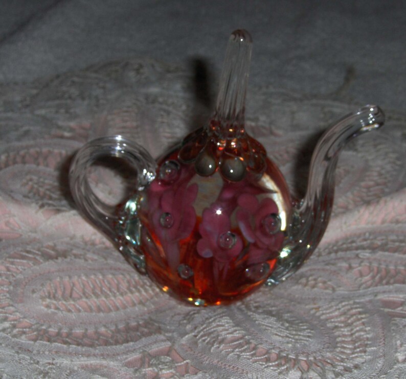 Vintage Joe St Clair Glass Paperweight Tea Kettle Figurine Jewelry Ring ...