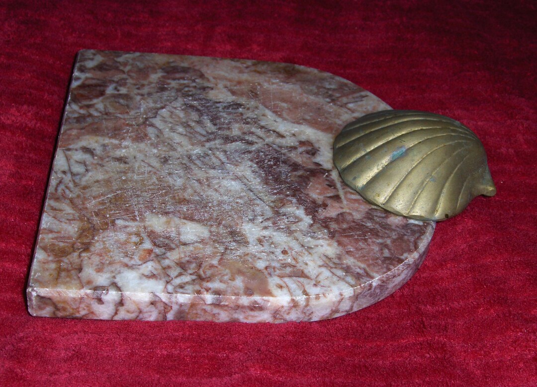 Vintage Granite Nautical Cutting Board Brass Seashell Stone Cutting ...