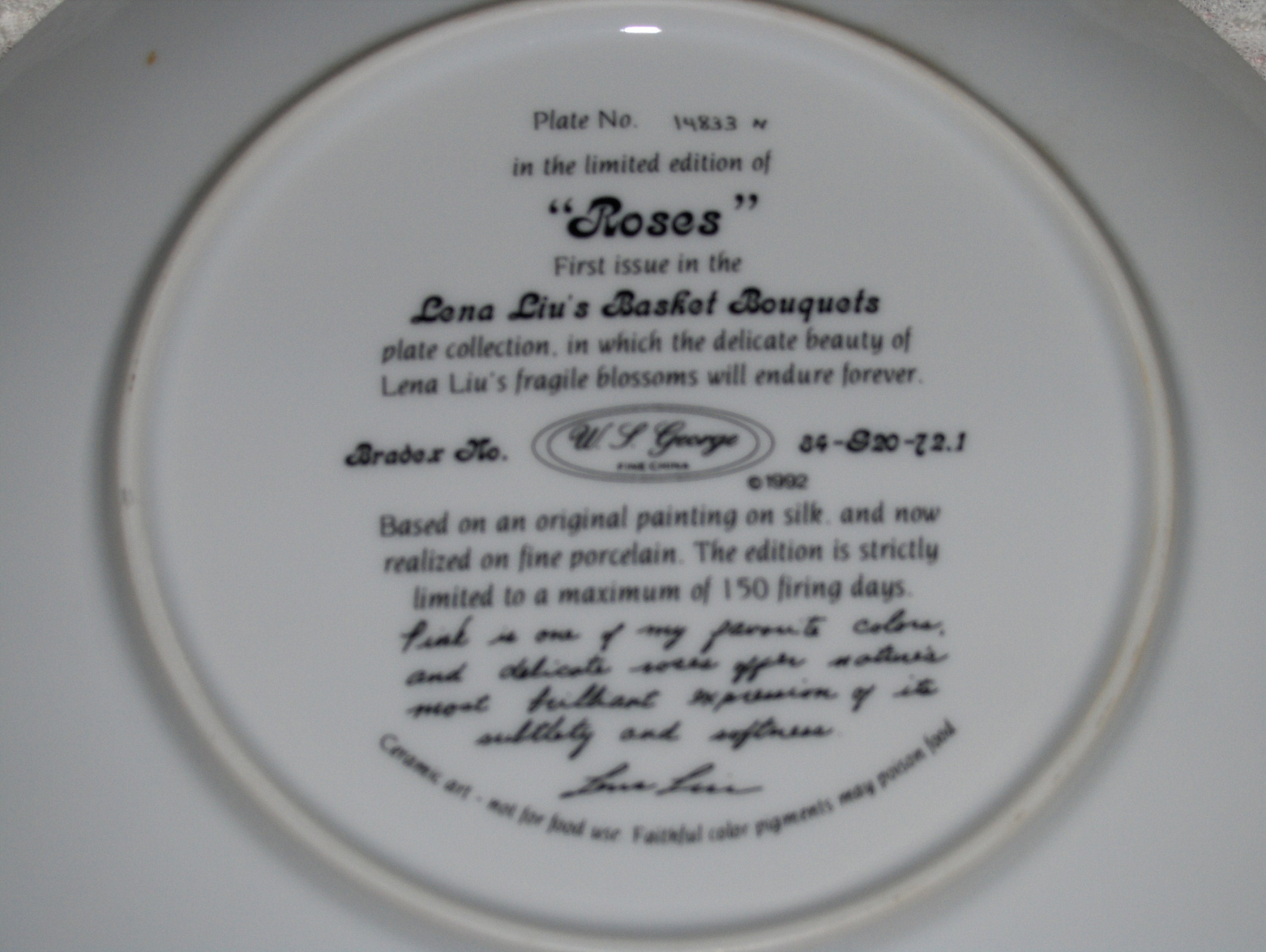 Vintage Lena Liu Pink Roses Basket Bouquet Plate 1st Issue - Etsy