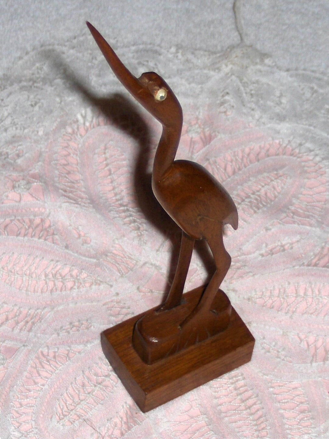 Vintage Wood Carving Tall Stork Statue on Plaque Crane Bird Figurine ...