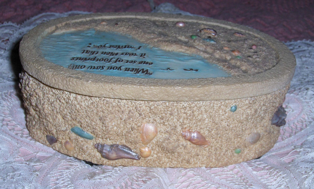 Vintage Footprints in the Sand Music Box Plays Lord's Prayer Nautical ...